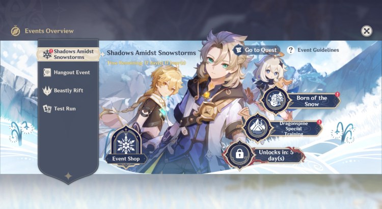 Genshin Impact: Shadows Amidst Snowstorms event guide