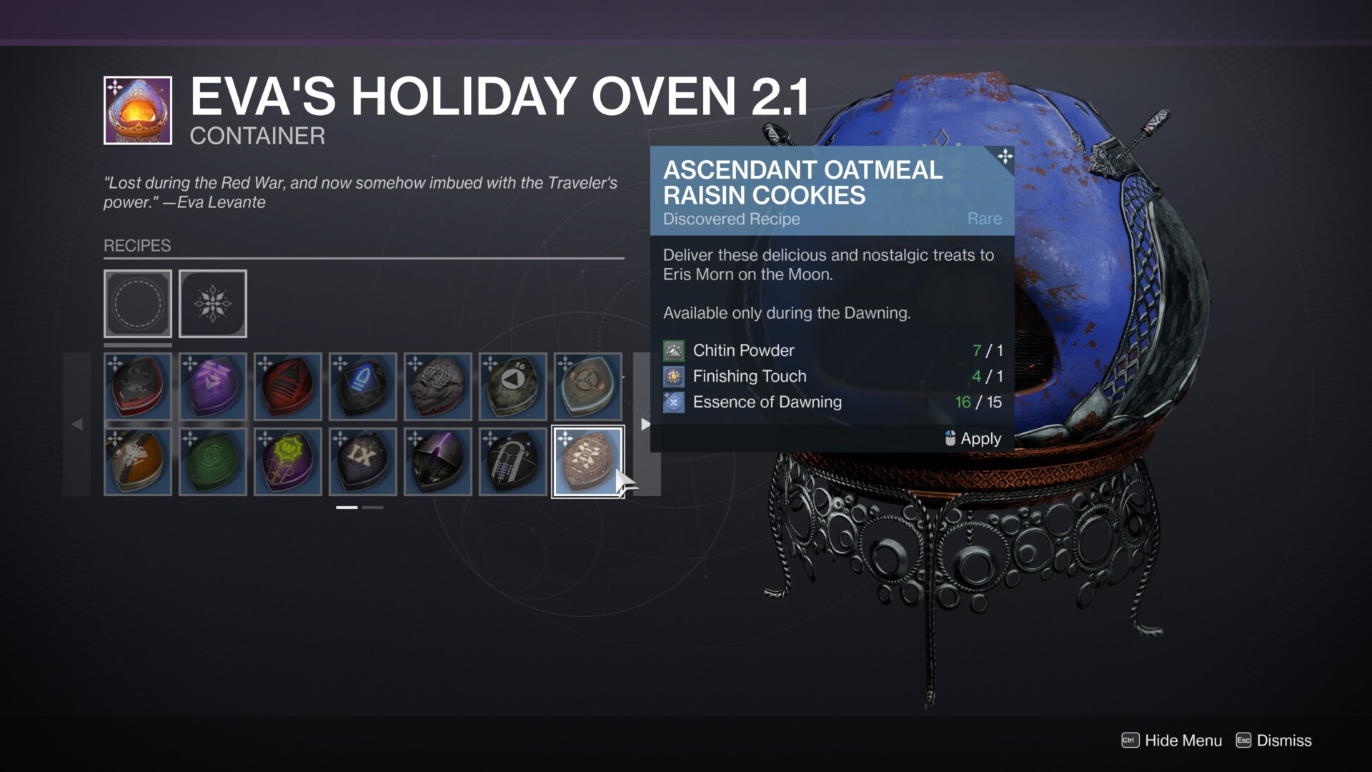 Destiny 2: Dawning 2021 guide -- All Holiday Oven Recipes