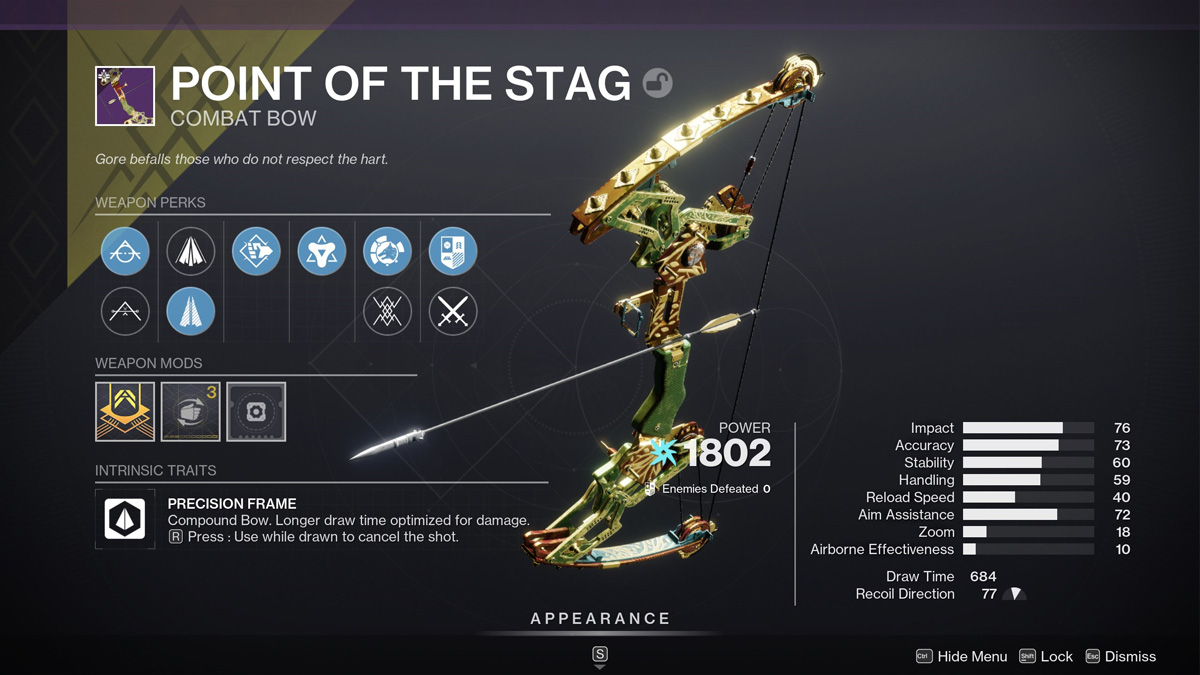 Best perks for Point of the Stag Godroll in Destiny 2