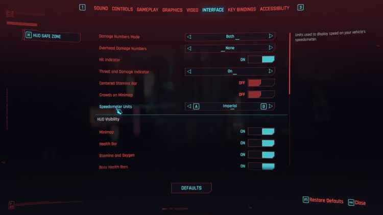 How to change units of measurement in Cyberpunk 2077