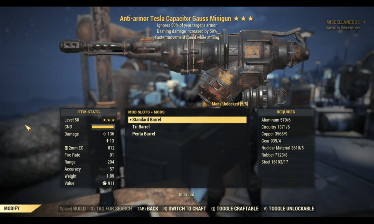 Fallout 76 Gauss Minigun Guide - Location, Mods, Stats, and More